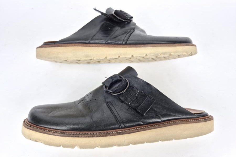 산슈앤코 Women's Brown Leather Clogs Slides Rubber 산슈앤코 블랙 레더 뮬(EU39/250mm)